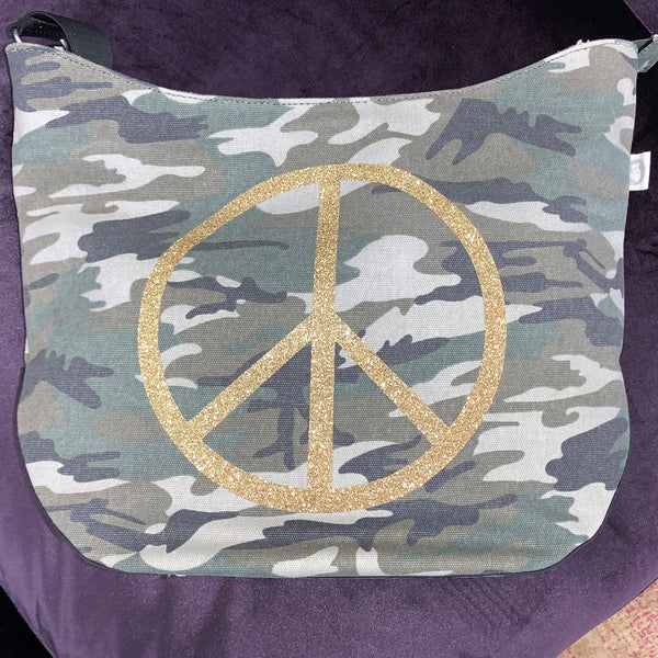 Quilted Koala - City Bag Camo with Gold Glitter Peace Sign – Whisper ...